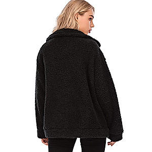 Women's Coat Casual Lapel Fleece Fuzzy Faux Shearling Zipper Coats Warm Winter Oversized Outwear Jackets (Black,XL)
