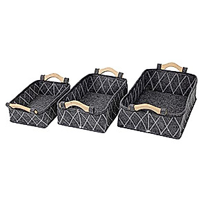 Bins & Things Felt Storage Bins Basket Set of 3 (S, M, L) Fabric Storage Organizing Baskets with Durable Handles - Home Storage Organizer Made with Thick Durable Felt Materials - Fabric Storage Basket