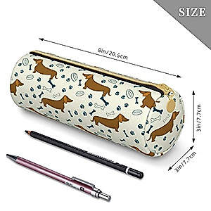 AieeFun Dachshund Dog With Bones Cylinder Pencil Case Holder Zipper Pen Bag Pouch Students Stationery Cosmetic Bag