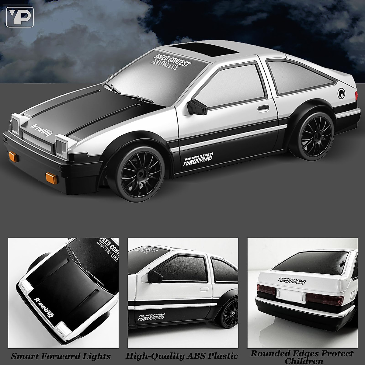 YUAN PLAN Remote Control Car RC Drift Car, 1/24 RC Car 2.4GHz 4WD RC Drift Racing Car High Speed RC Cars with Cool Lights, Rechargeable Battery and Extra Tires Birthday Gifts for Kids (White)