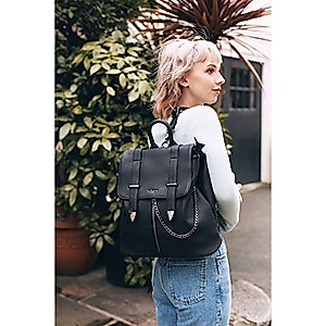 LaBante Leather Designer Backpack Rucksack Shoulder Travel Bag for Women with Adjustable Strap Peta Approved Vegan Sustainable- Black, Agnes