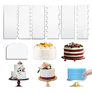 7-Piece Large Clear Acrylic Cake Scraper Set, Cake Icing Smoother Scraper Frosting Comb, Cake Edger Stripes Contour Comb Pastry Cutter for Mousse Butter Cream Cake Decoration