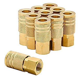 1/4-Inch Brass Female Industrial Coupler, 5/10/14/20 Pack 1/4 Inch Air Hose Fittings NPT Female Quick Connector Air Coupler for Professional Jobsites and Automotive Shops (10 Pack Female Coupler)