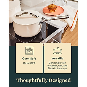 Caraway Nonstick Ceramic Sauce Pan with Lid (3 qt) - Non Toxic, PTFE & PFOA Free - Oven Safe & Compatible with All Stovetops (Gas, Electric & Induction) - Perracotta