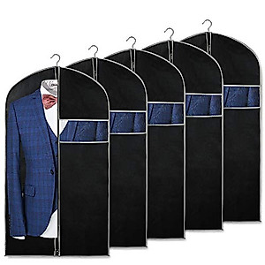 40" Garment Bags for Hanging Clothes (Set of 5) Suit Covers Bags for Men, Syeeiex Suit Bags for Closet Storage with Clear Window Suit Protector Garment Bags for Storage Travel Men, Black & Grey