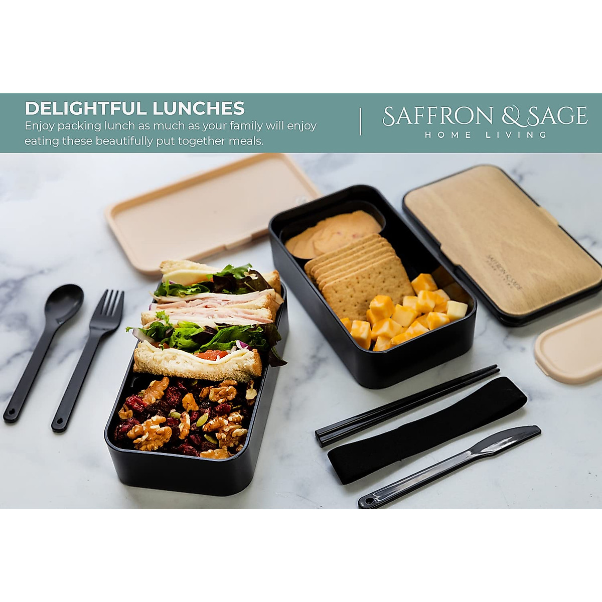 Bento Box Adult Lunch Box Containers - 42oz Japanese style Bento Lunch Box for Adults or Kids with Cutlery, Chopsticks, Sauce Container and Bento Bag - Leak proof, Dishwasher, Freezer, Microwave safe