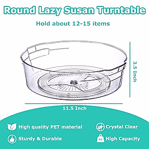 Terfik 4 Pack Lazy Susan Organizer, 11.5 Inch Clear Lazy Susan Turntable for Cabinet with Handles, 360 Rotating Acrylic Turntable Organizer for Refrigerator, Dining Table, Kitchen Countertop, Pantry