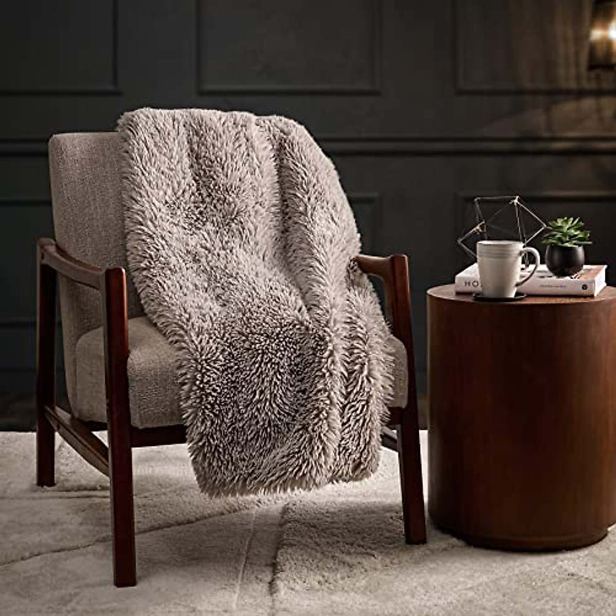 Artisan 34 Extra Warm and Cozy Luxury Faux Fur Blanket - Fuzzy and Fluffy Super Soft Reversible Taupe Throw Blanket for Bed, Couch, Home Décor- Double Sided, Ultra Soft Throw Blanket