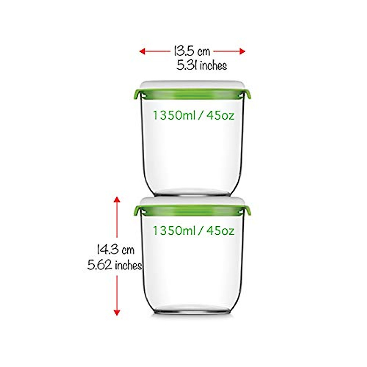 FOSA Vacuum Seal Food Storage System Reusable Large Containers, 2 pack, 45 oz size (Vacuum Pump not Included)