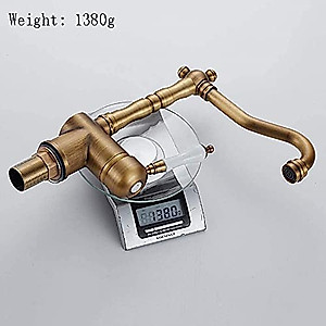 Kitchen Rotatable Washing Pool Hot and Cold Water Mixer Tap Antique Copper Drawing Sink Tap with Ceramics Handle Bathroom WC Bath Wash Basin Faucet