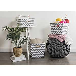 DII Hardsided Polyester Trapezoid Storage Bin, Chevron, Gray, Medium