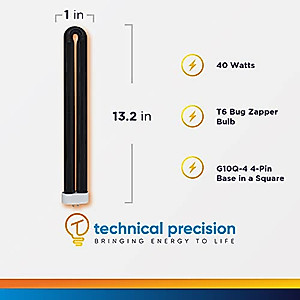 Technical Precision 40 Watt UV Replacement Bulb for Black Flag Light Bulb BZ-40DX T6 Black Light Bulb with G10q-4 4 Pin Base - 7500 Hours - for 1 Pack