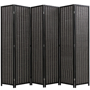 6 Panel 72 Inch Room Divider Bamboo Folding Privacy Wall Divider Wood Screen for Home Bedroom Living Room, Black