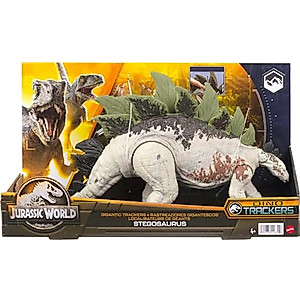 Mattel Jurassic World Dominion Gigantic Trackers Stegosaurus Action Figure Toy with Attack Motion & Tracking Gear, Plus Downloadable App & AR