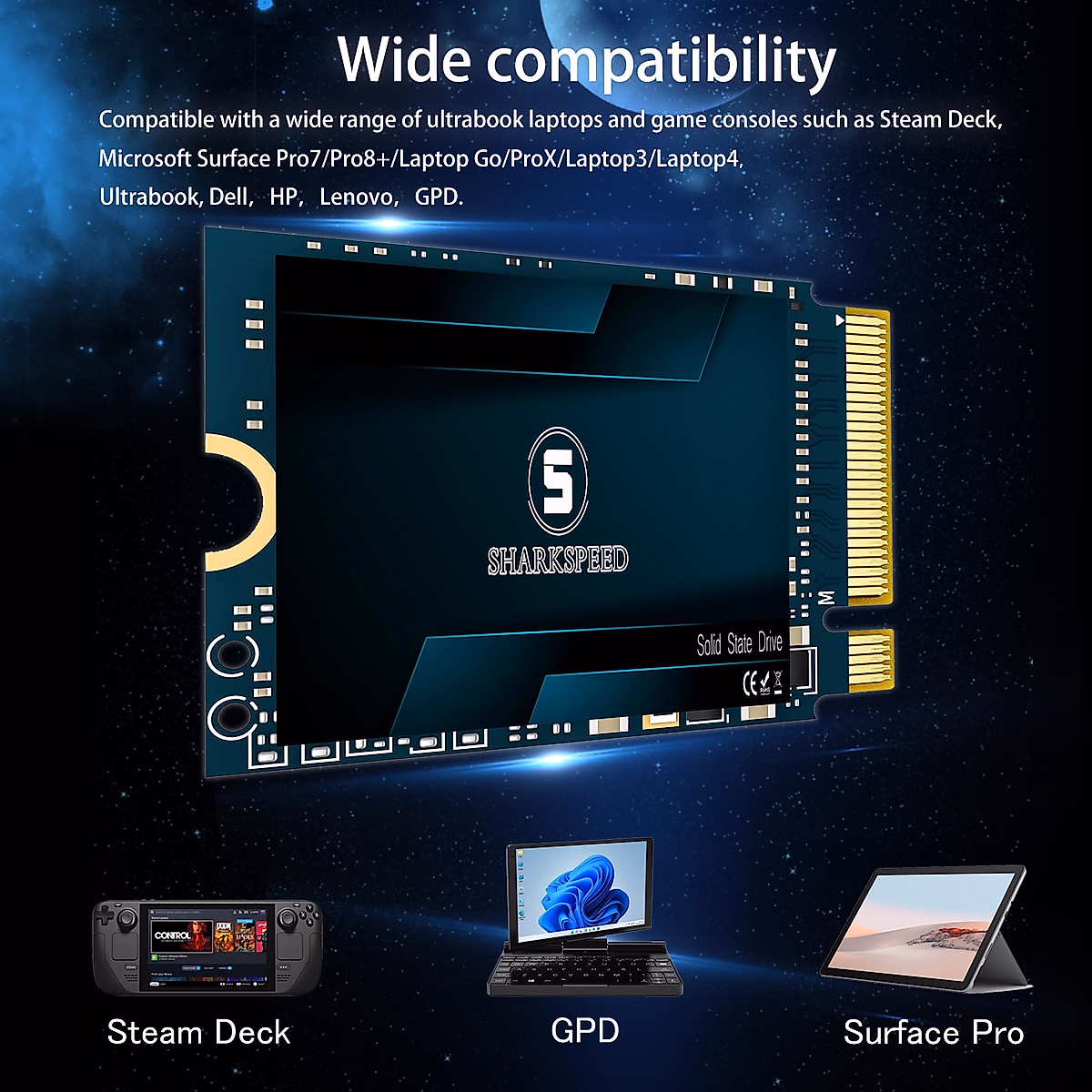 S SHARKSPEED M.2 2230 SSD 1TB NVMe PCIe Gen3.0X4 Internal Solid State Drive, Compatible with Steam Deck，Microsoft Surface Pro7/Pro8+/ProX/laptop3/laptop4/laptop Go/book3, Ultrabook(1TB, 2230 Gen3.0)