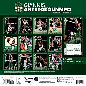 TURNER SPORTS Milwaukee Bucks Giannis Antetokounmpo 2023 12X12 Player Wall Calendar (23998012116)