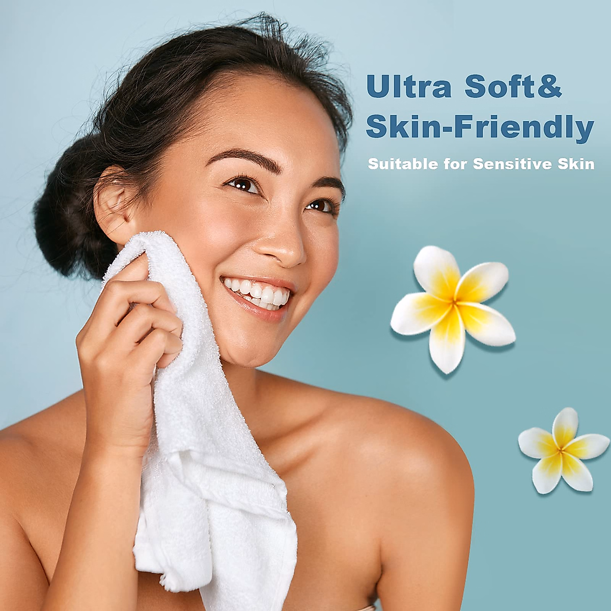 HOMEXCEL Microfiber Washcloths Towel Pack of 50, 12" x 12" Highly Absorbent and Soft Face Towels Wash Cloths for Bathroom, Gym, Hotel and Spa, Fast Drying Multi-Purpose Cleaning Cloth, White