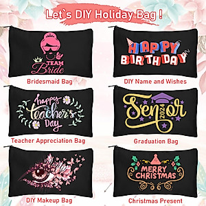 Legigo 12 Pack Blank DIY Craft Bag Canvas Pencil Case Blank Makeup Bags- Black Canvas Pencil Pouch Bulk Canvas Cosmetic Bag Multi-Purpose Travel Toiletry Bag Canvas Zipper Bags (8.3 × 5 Inch)