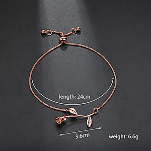 JczR.Y Fashion Red Rose Chain Bracelet Charm for Women Simple Temperament Flower Bracelet Link Ornaments Jewelry(rose gold)