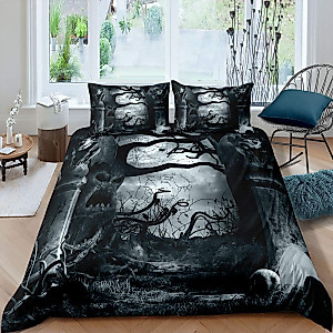 Erosebridal Tree Bedding Set Queen Size Halloween Horror Theme Comforter Cover Gothic Spooky Duvet Cover for Teens Adult Men Branches Grey Tree Terror Quilt Cover Home Decoration