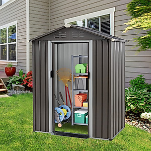 Vongrasig 5 x 3 x 6 FT Outdoor Storage Shed, Metal Tool Shed Clearance Garden Steel Shed with Side Window and Lockable Door Waterproof Tool Shed for Backyard Patio, Lawn (Gray)