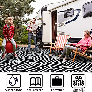 Plastic Straw Rug, Patio Rug Outdoor,RV Rug ,Reversible mats, Large Floor Mat and Rug for Outdoors, RV, Patio, Backyard, Deck, Picnic, Beach, Trailer, Camping (Black, 9x12)… (Black)