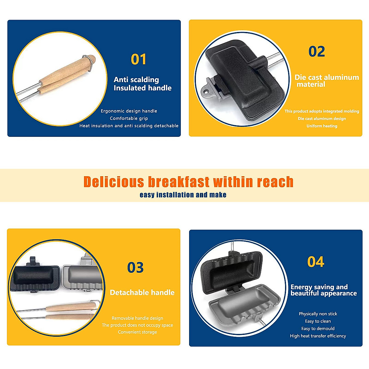 MINILIF Double-Sided Sandwich Baking Pan,Hot Sandwich Maker,Double Sided Frying Pan for Breakfast,Stove Sandwich Maker,Nonstick Sandwich Maker,Hot Dog Toaster(1PCS)