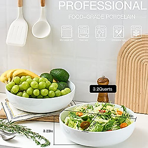 Gomakren Serving Bowls for Entertaining, Large Salad Bowls, 11 Inches Serving Dishes, Porcelain Bowl Set of 2 for Party Use, 3 Quarts Big Bowl for Salad Pasta Fruit Soup Popcorn White