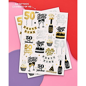 xo, Fetti 50th Birthday Party Decorations 50 and Fabulous Temporary Tattoos - 38 styles | Gold + Silver Foil Fifty Birthday Gift, Birthday Girl