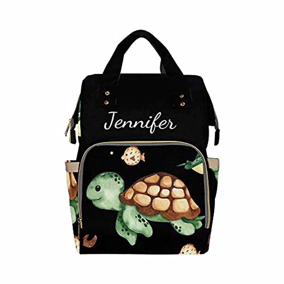 InterestPrint Personalized Little Turtle Diaper Bags Backpack with Name Custom Baby Bag Nursing Nappy Bag Travel Tote Bag for Girl Boy