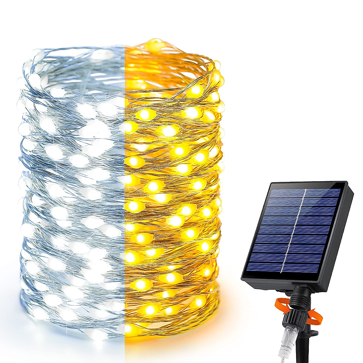 BrizLabs Solar Fairy Lights, 200 LED 66ft Super Bright Solar String Lights, Cool White & Warm White 2 Colors in One Solar Powered String Lights Waterproof, Outdoor Twinkle lights for Garden Yard Party