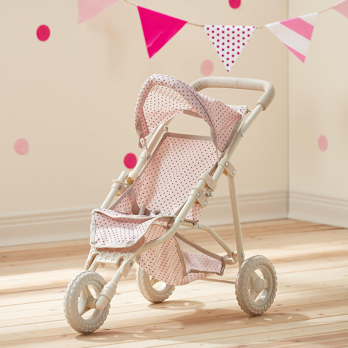 Olivia's Little World Doll Jogging-Style Stroller with Canopy, Storage Underneath, Pink and Cream and Gray