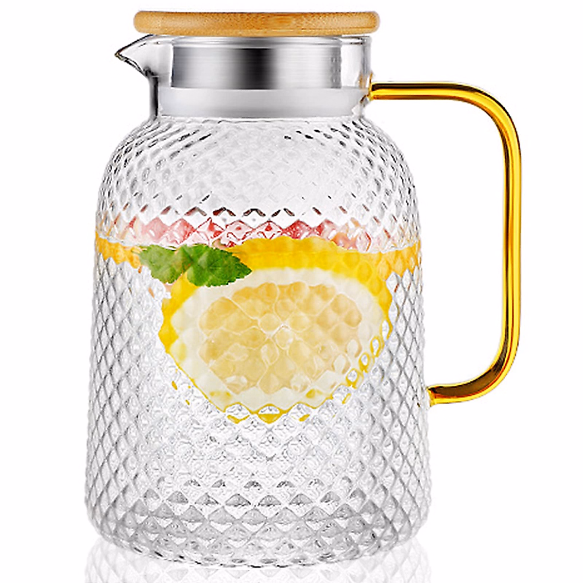 BPFY 1 Pack 60oz Glass Pitcher, Glass Pitcher with Lid and Spout, Glass Water Pitcher, Iced Tea Pitcher for Fridge, Glass Carafe for Cold or Hot Beverages,Glass Jug for Water, Sun Tea, Milk