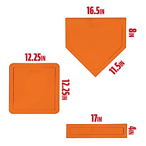 Franklin Sports Thrown Down Baseball Bases with Home Plate and Pitcher's Rubber - Rubber Base Set Perfect for Baseball, Teeball, and Kickball - Five Piece Orange