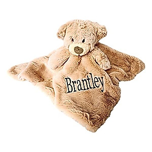 SONA G DESIGNS Custom Personalized Teddy Bear Lovie Lovey Security Blanket with Rattle (Brown Bear with Embroidery Name)