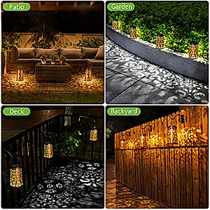 Solar Lanterns Outdoor Waterproof - 4 Pack Hanging Solar Lights Outdoor, Metal Lantern Decorative Solar Powered Patio Decor for Garden Yard Backyard Porch Table Tree Lighting, Cool/Warm Light