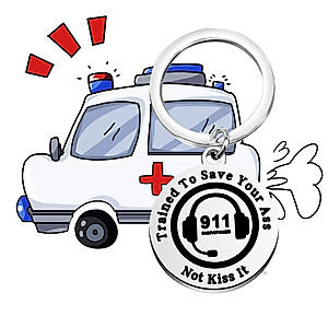 BEKECH Dispatcher Gift 911 Operator Gift Trained to Save Your Ass Not Kiss It Emergency Dispatcher Keychain Funny Gift for 911 Dispatcher (silver)