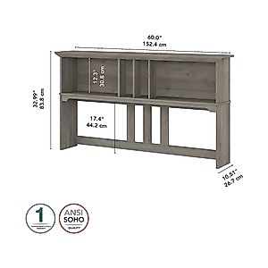 Bush Furniture Salinas Hutch, Desk Attachment with Shelf Storage for Home Office, 60W, Driftwood Gray
