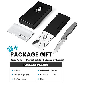 Kizer Beyond Pocket Knife, 3.35"" S35VN Steel Blade Titanium Handle Utility Knife with Deep Carry Pocket Clip for Camping Hiking Hunting, Ki3678A1, Grey