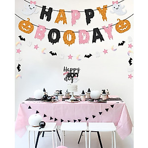 Orange Pink and Black Happy Boo Day Banner Happy Boo Day Cake Topper for Pink and Black Girl Halloween Birthday Party Girl Spooky Birthday Decorations