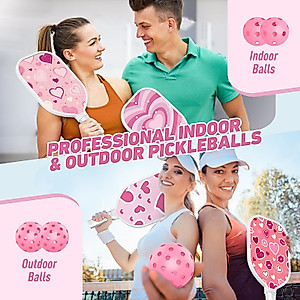 Sprypals Pickleball Paddles, Pink Pickleball Set of 4 with 4 Premium Wood Pickleball Paddles, 4 Balls and 1 Carry Bag Ergonomic Cushion Grip for Beginners & Intermediate Players Indoor & Outdoor
