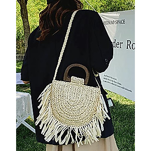 Straw Bag for Women Handmade Woven Crossbody Bags Cute Straw Shoulder Bag Beach Hobo Handbag Travel Vacation Bag