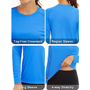 MAGCOMSEN Swim Shirts for Women Athletic Shirts Women Fitted Running Shirts Women Sun Protection Shirts for Women Lightweight Shirts Long Sleeve Tee Azure