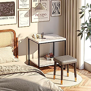Tilly Lin Faux Marble Side Table, White Marble Small Coffee Table with Storage, 2-Tier End Table for Living Room, Nightstand for Bedroom (White, Black)