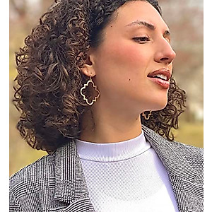 POMINA Quatrefoil Clover Gold Dangle Drop Earrings Gold Silver Two Tone Textured Trendy Fashion Earrings for Women