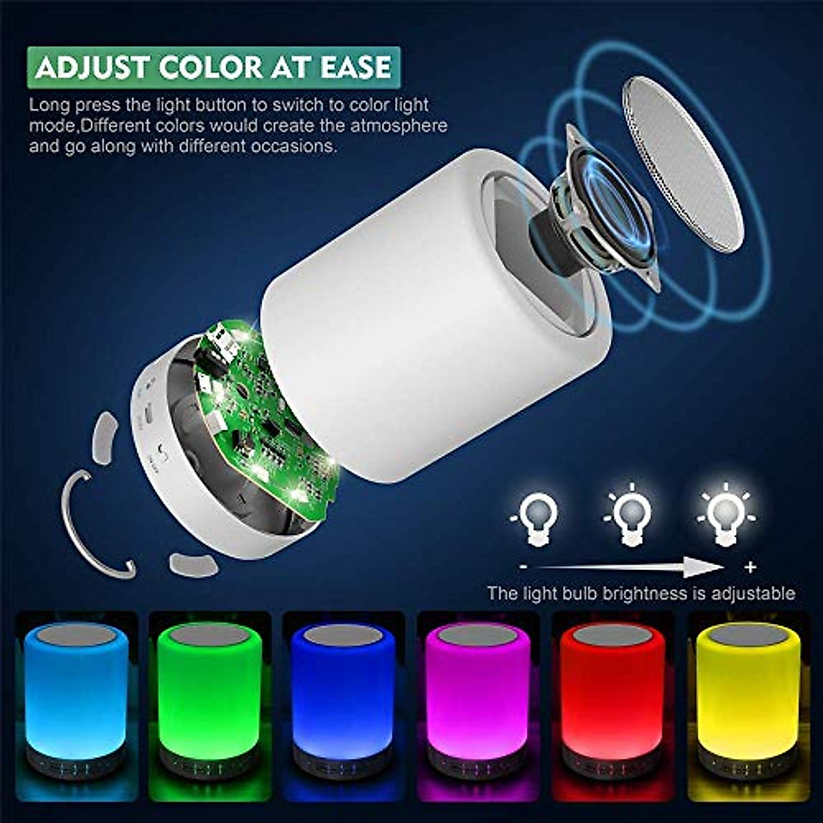 Elecstars Touch Bedside Lamp - with Bluetooth Speaker, Dimmable Color Night Light, Outdoor Table Lamp with Smart Touch Control, Best Gift for Men Women Teens Kids Children Sleeping Aid