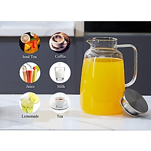 Glass Pitcher with Lid, Water Carafe 80 oz, Iced Tea, Juice, Milk, Coffee, Lemonade Pitcher, Borosilicate Boiling Glassware, Hot & Cold Beverages