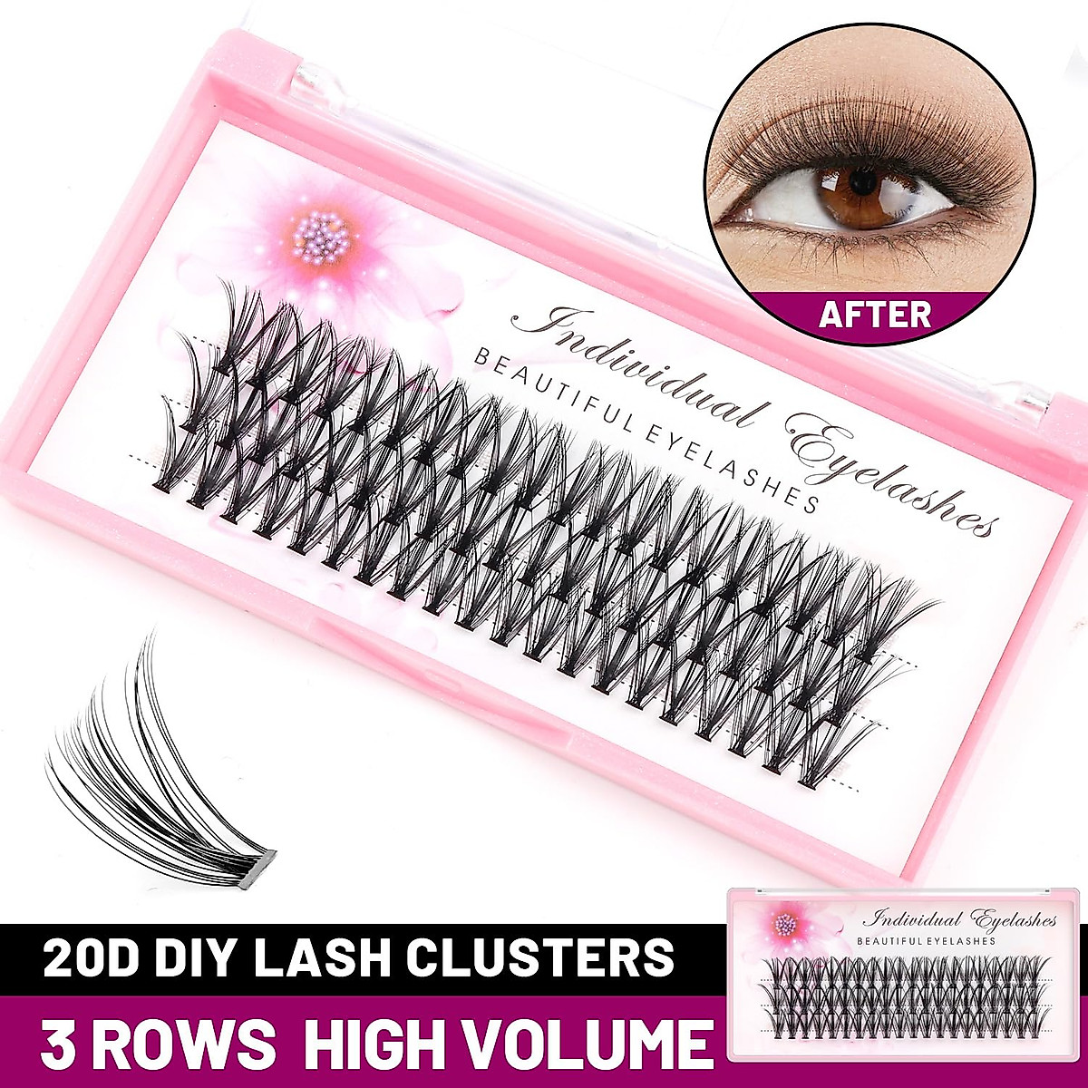 Dedila 8/10/12/14/16/17/18/20mm 60pcs 20 Root Grafting Individual False Eyelashes Mink Natural Long Eye Lashes Cluster Extension Makeup Beauty Fake Eyelash (16MM)