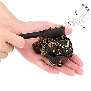 Animal Carved Croaking Craft Wooden Frog Percussion Musical Instrument, Wooden Percussion Desk Accessories of Frog Noise Maker for Cool Music Gifts Elderly and Kids, Black