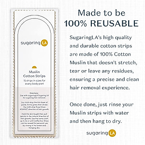 sugaringLA Muslin Cotton Sugaring Strips - Pre-cut Cloth Strips for Hair Removal - Body and Facial Hair Remover - Reusable, Multi Size (15 Pieces)